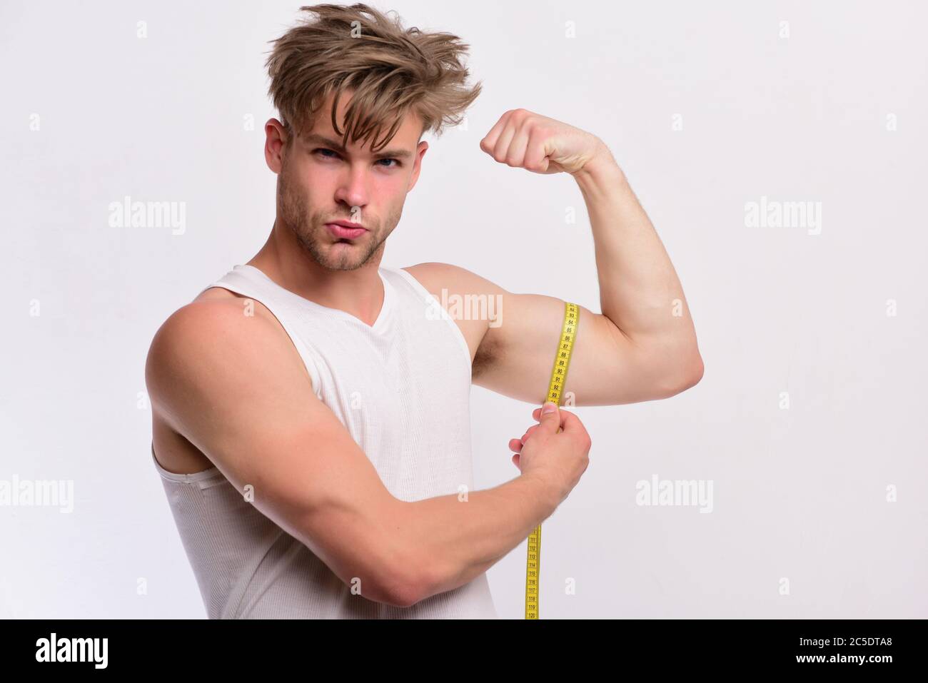 Guy with confident face isolated on white background. Athlete with ...