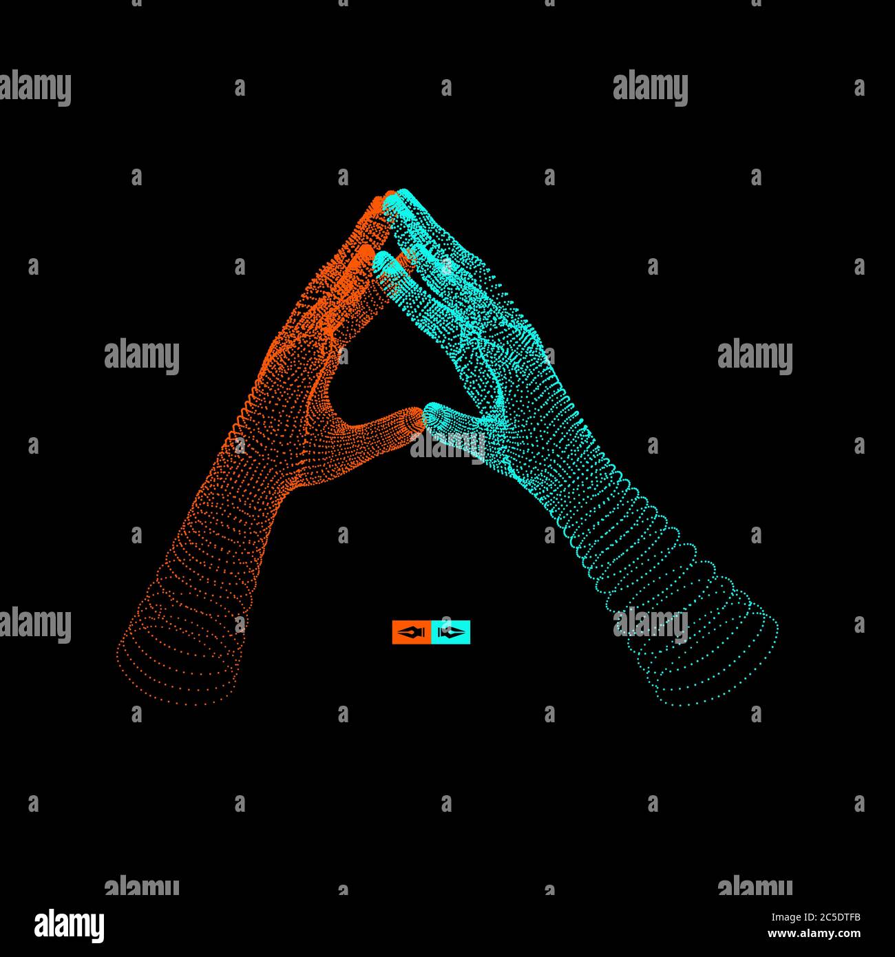 Two human hands. Connection structure. Business concept. 3D vector ...