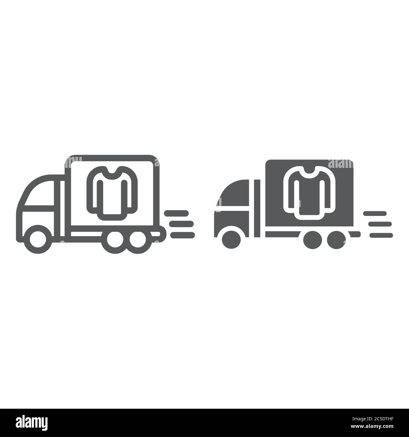 Laundry service delivery line and glyph icon, laundry and car, dry ...