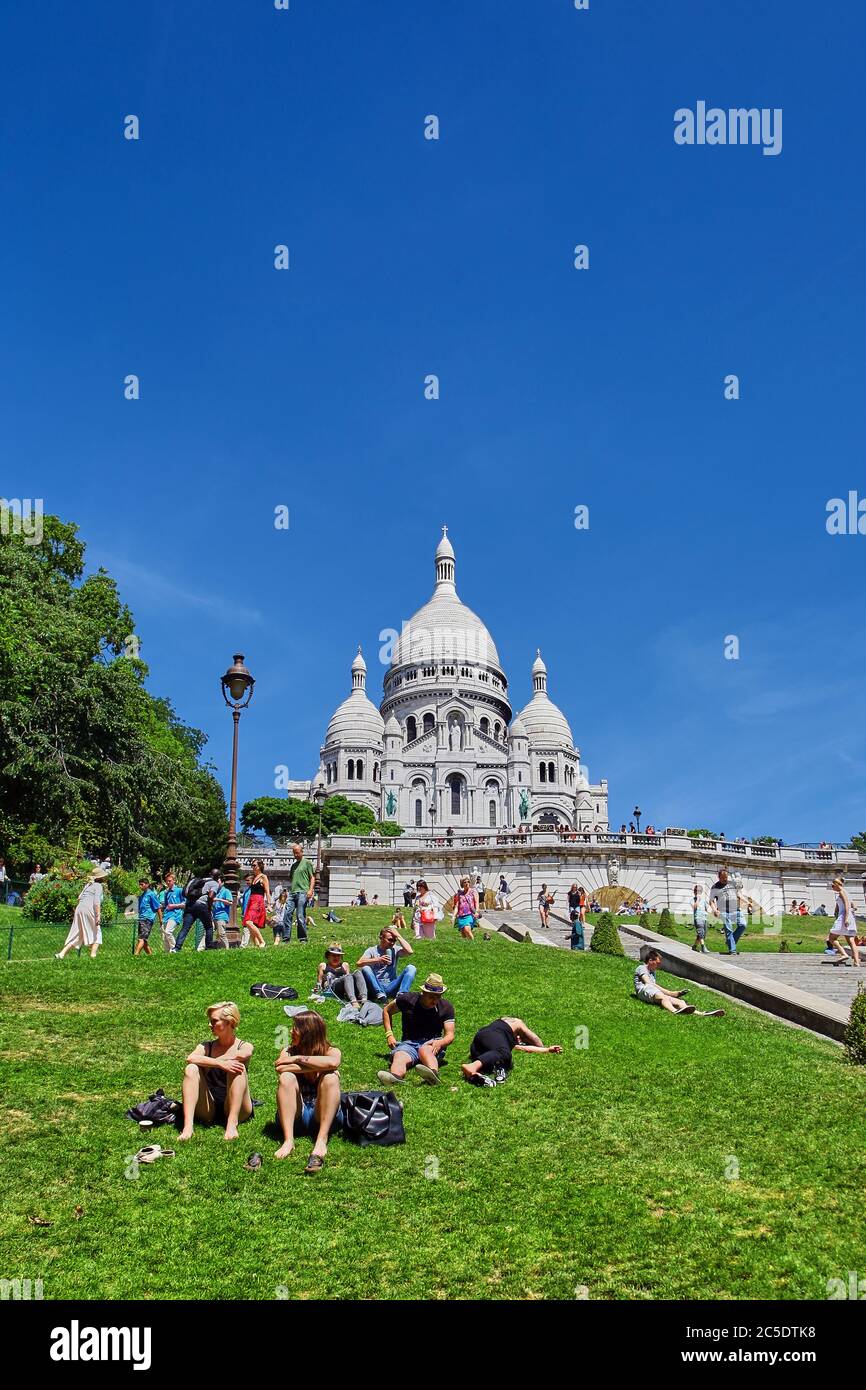 Paris, France - June 28, 2015: Sacre Coeur Cathedral on Montmartre Hill ...