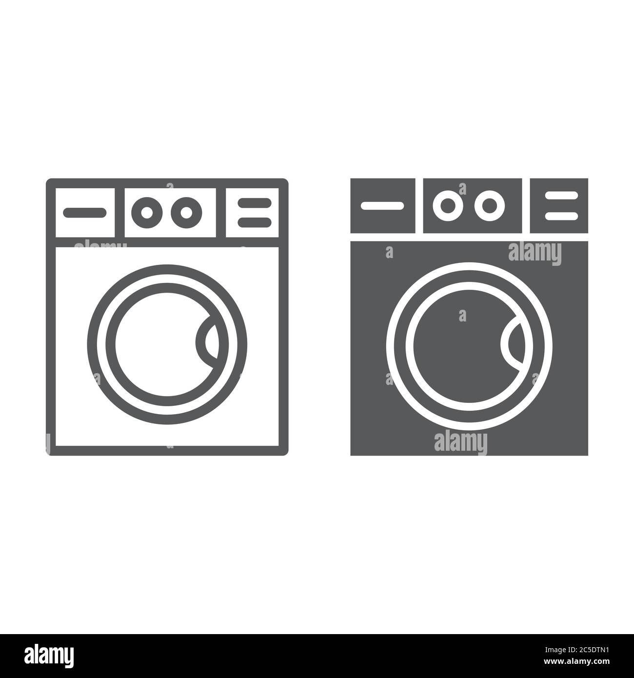 Washing machine line and glyph icon, laundry and housekeeping, washer ...