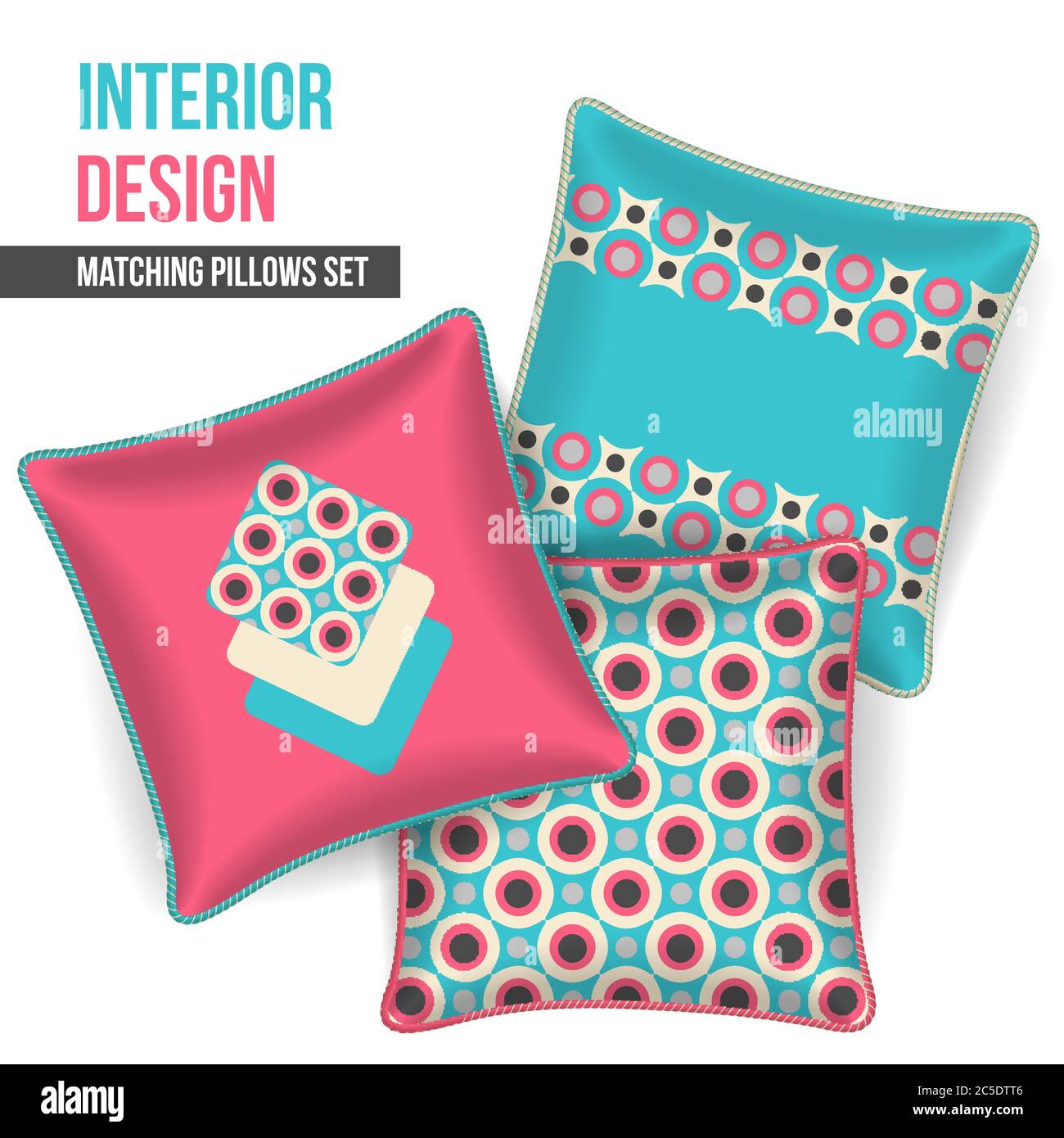 Set of 3 matching decorative pillows for interior design (retro ...