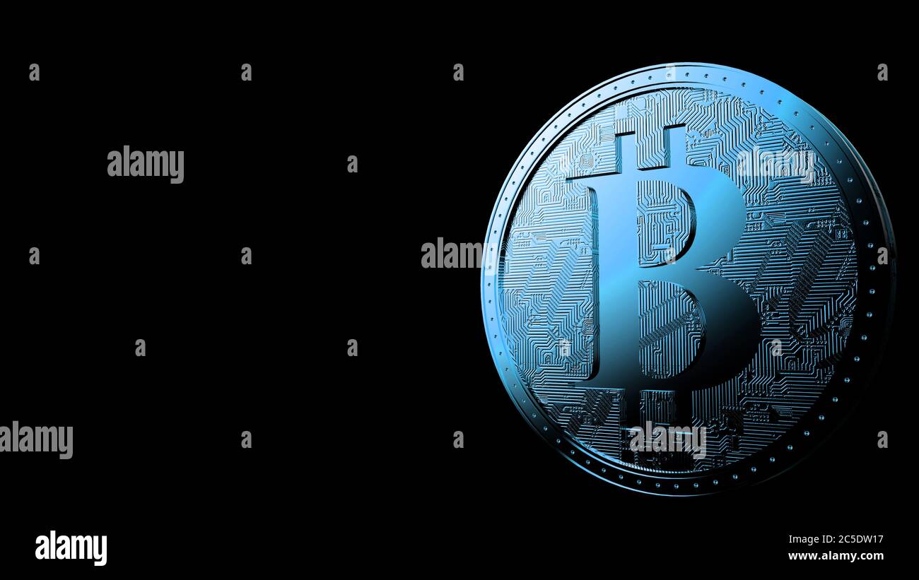 Blue bitcoin gold coin Isolated with black background bit-coin 3d ...