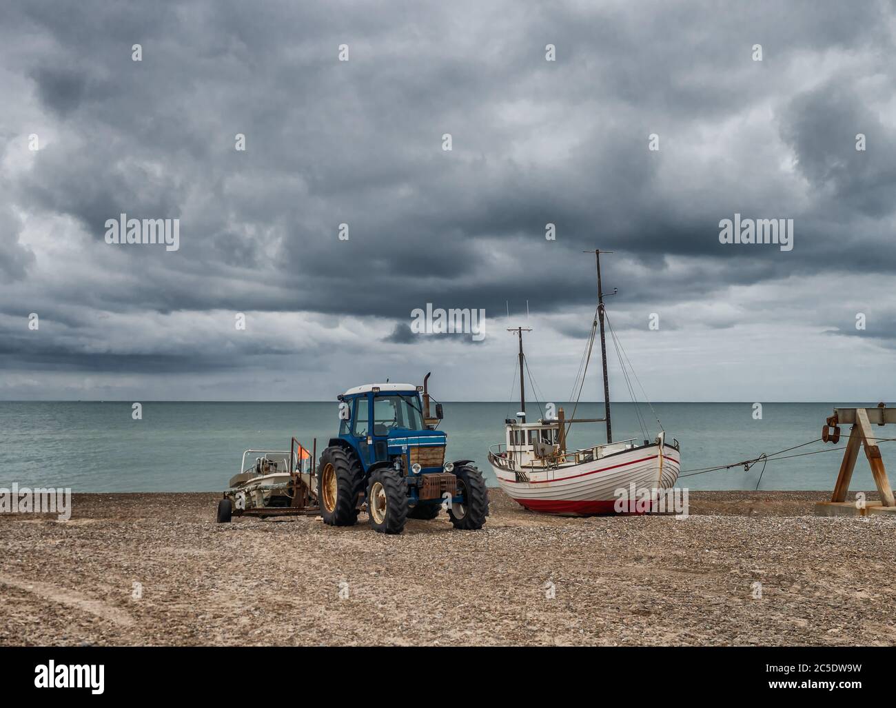 Coastal cutter on the beach at Lild Strand in Thy, Denmark Stock Photo ...