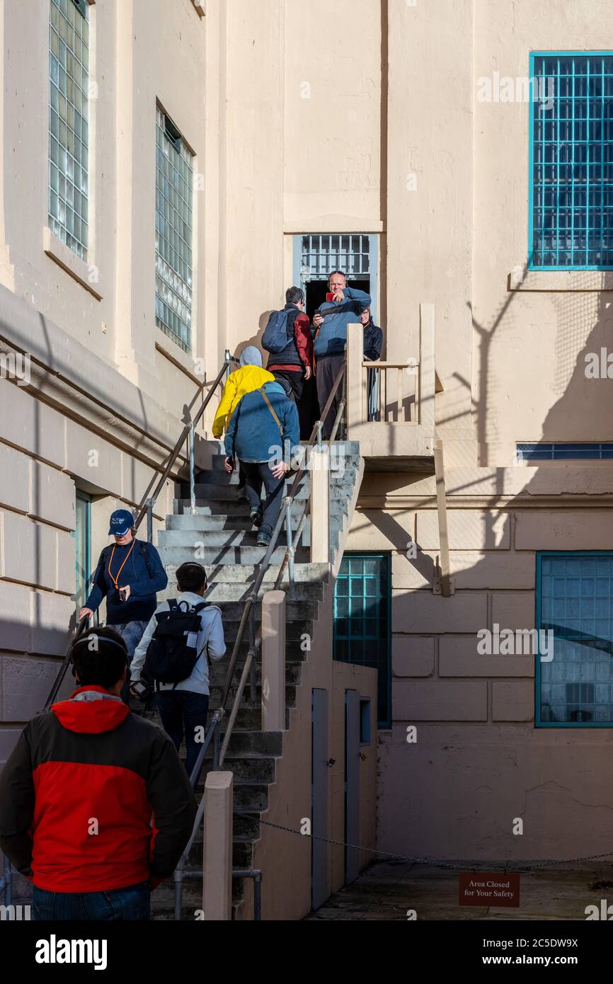 View of the exercise yard in Alcatraz prison Stock Photo - Alamy