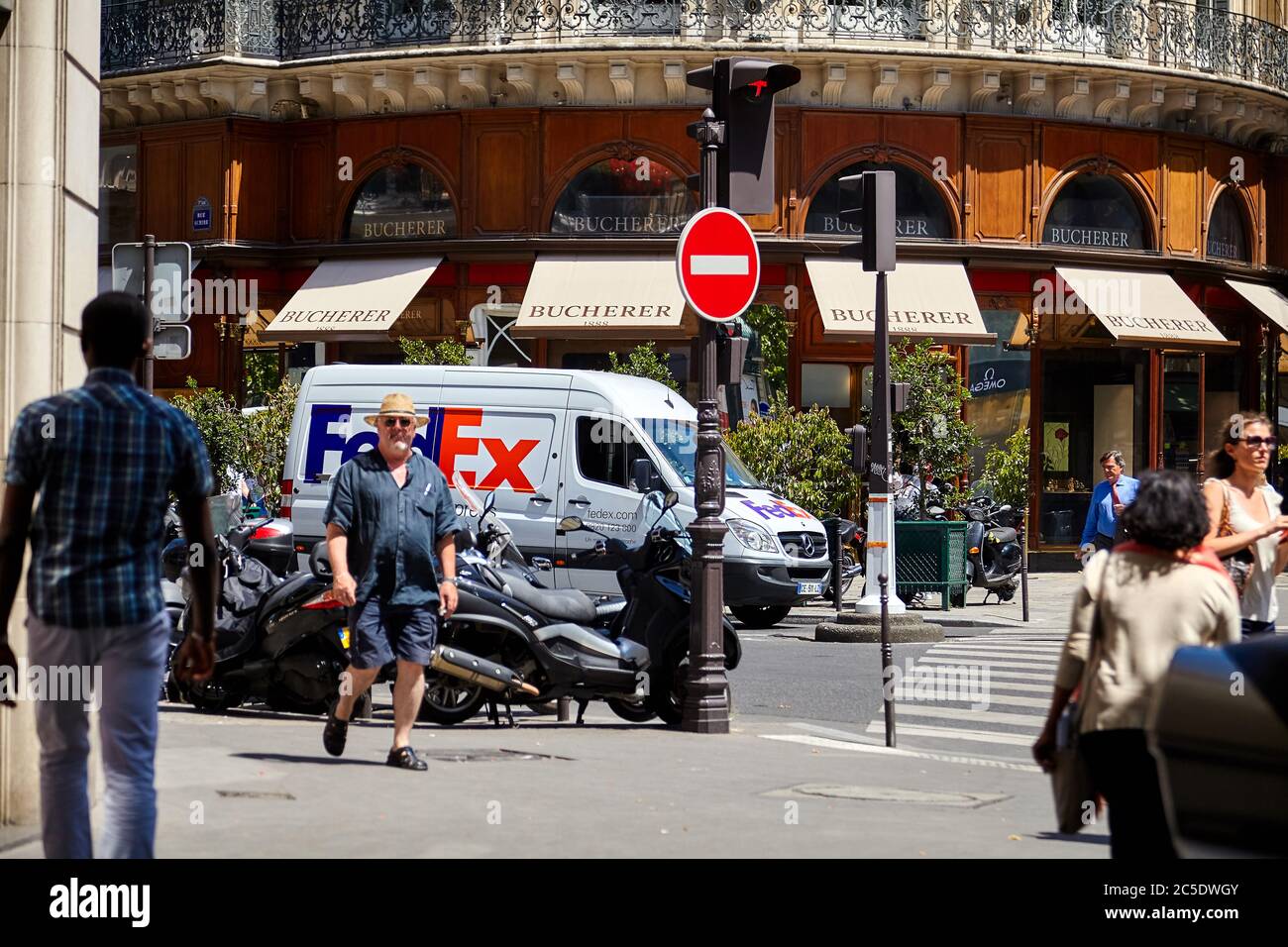 Paris, France - June 29, 2015: Rue Scribe. FedEx van on the street ...
