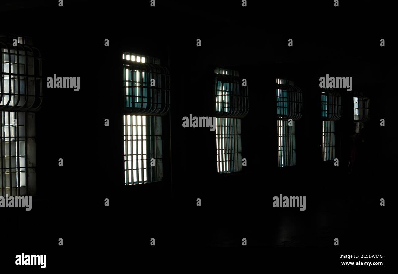 View of barred windows, Alcatraz Prison Stock Photo - Alamy