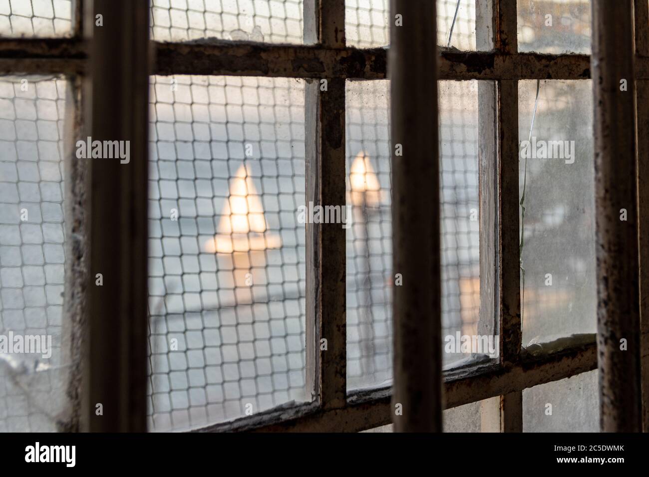 View of barred windows, Alcatraz Prison Stock Photo - Alamy