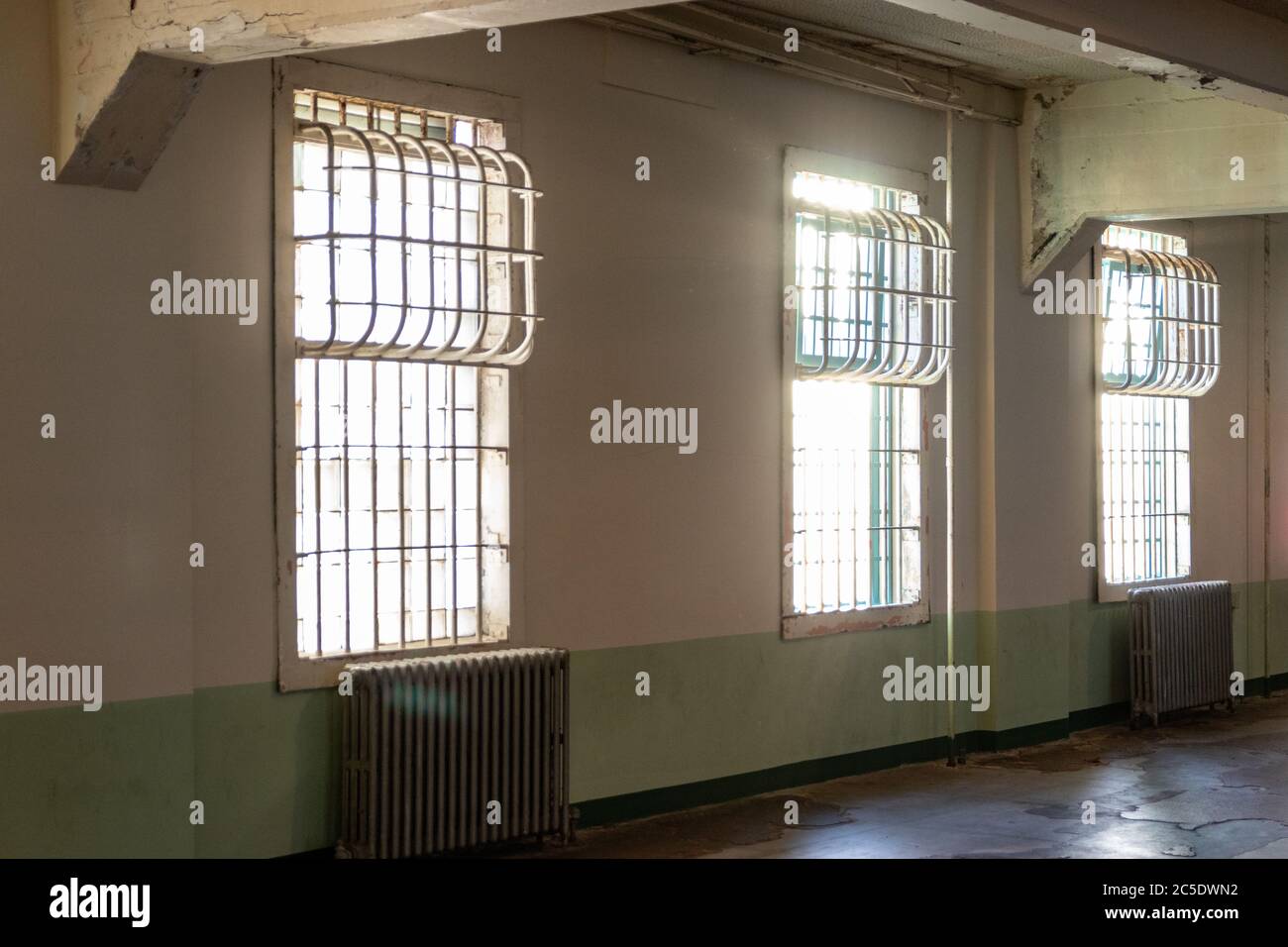 View of barred windows, Alcatraz Prison Stock Photo - Alamy