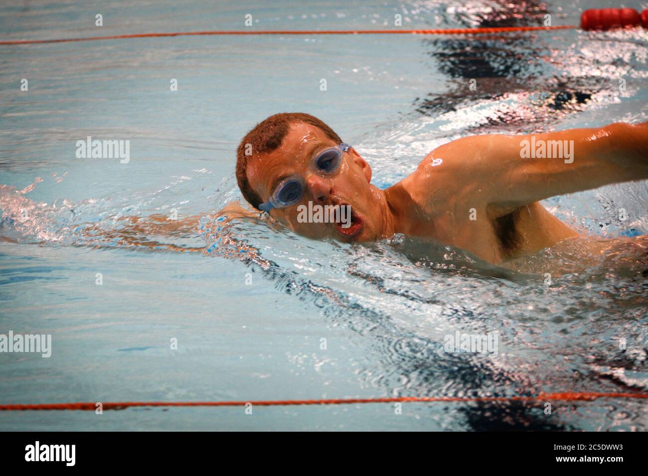 Journalist Ed Douglas taking swimming lessons at Sheffields' Ponds ...