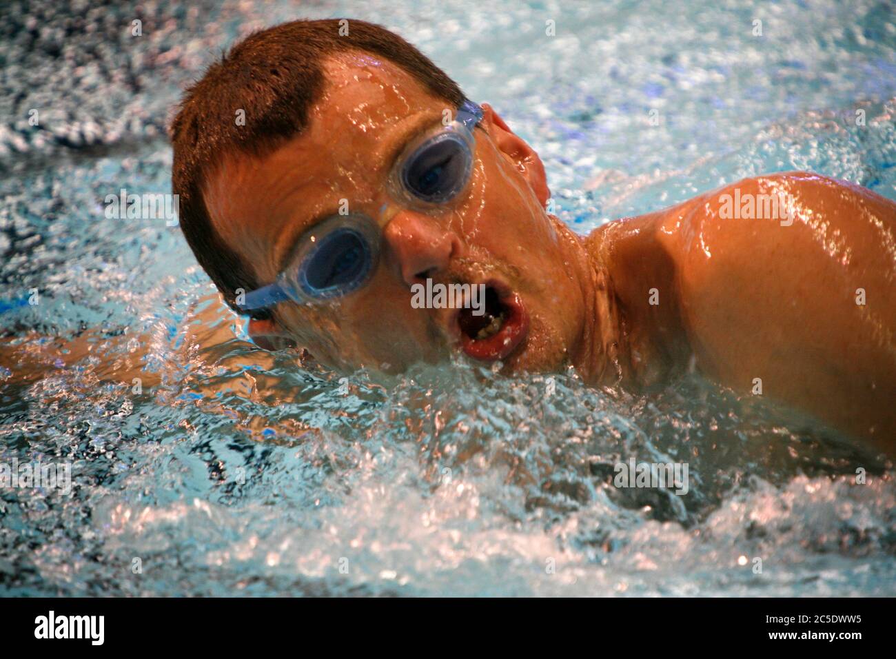 Journalist Ed Douglas taking swimming lessons at Sheffields' Ponds ...