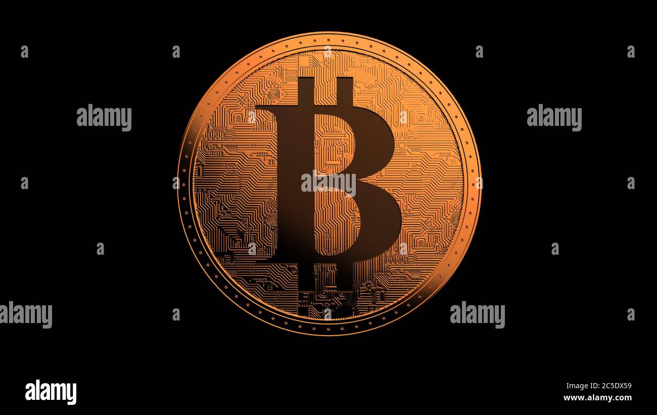 Orange bitcoin gold coin Isolated with black background bit-coin 3d ...