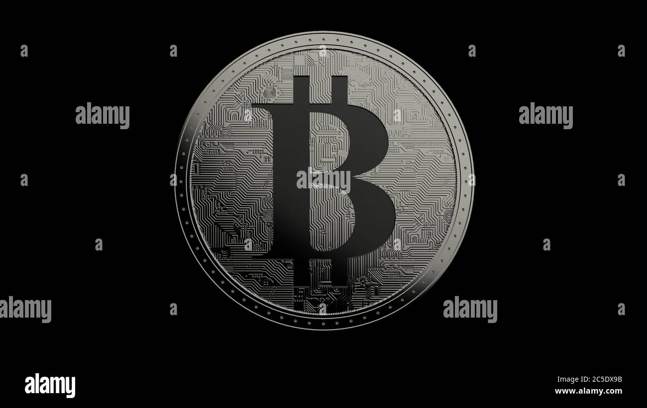 Gray bitcoin silver coin Isolated with black background bit-coin 3d ...