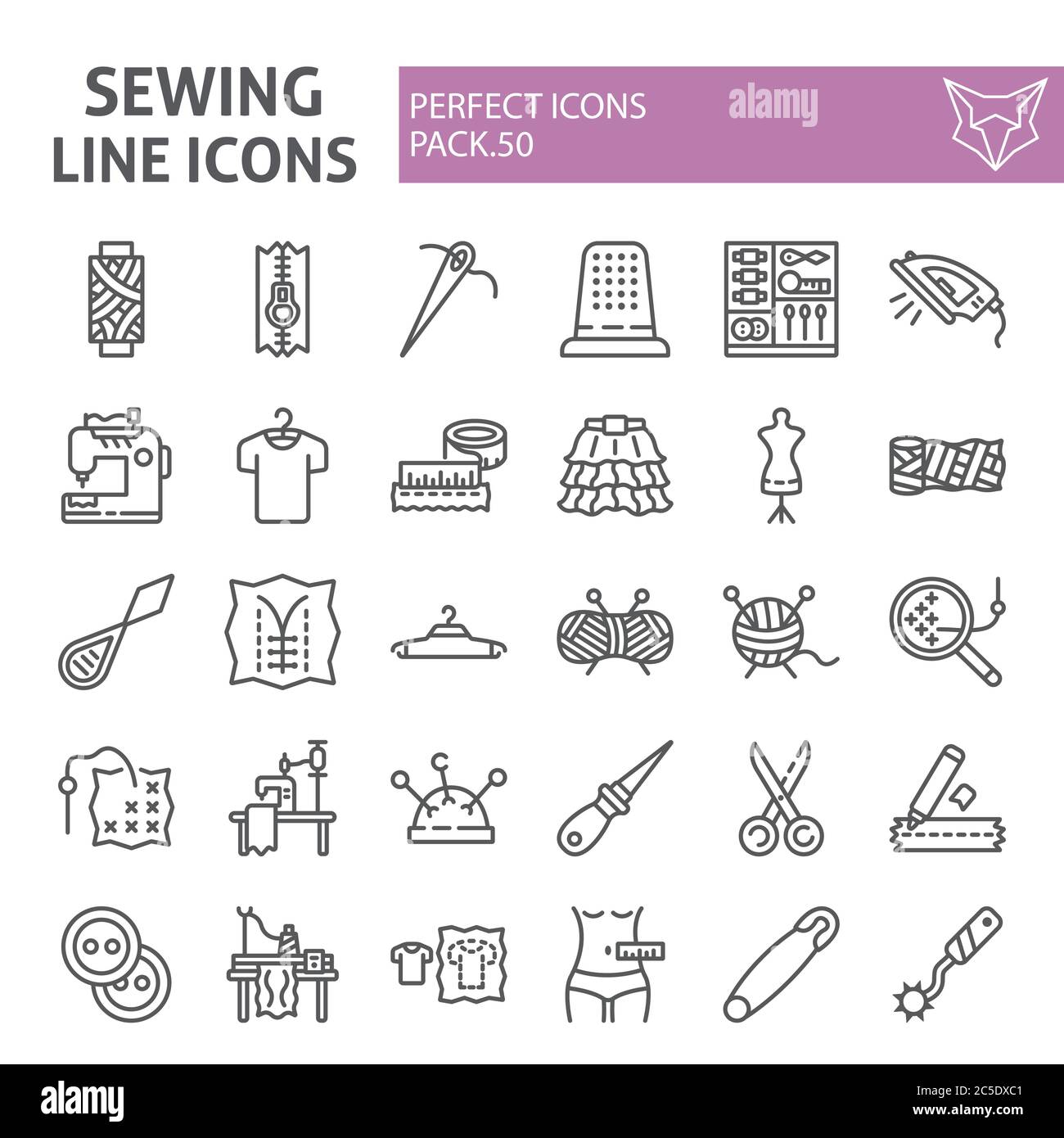 Sewing line icon set, tailor symbols collection, vector sketches, logo ...