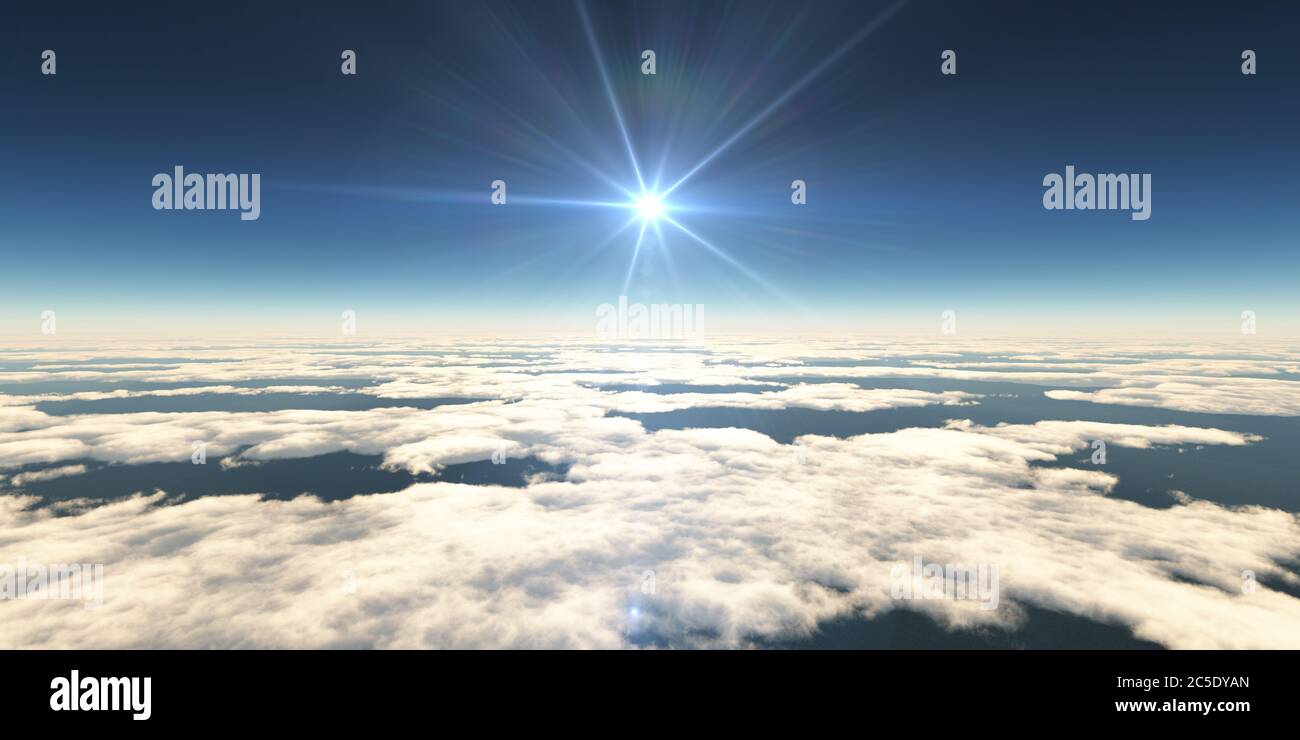 above clouds sun ray light, 3d rendering Stock Photo - Alamy