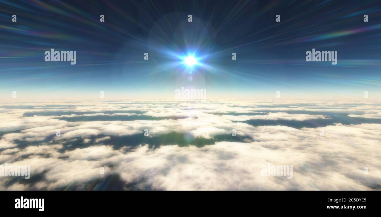 above clouds sun ray light, 3d rendering Stock Photo - Alamy