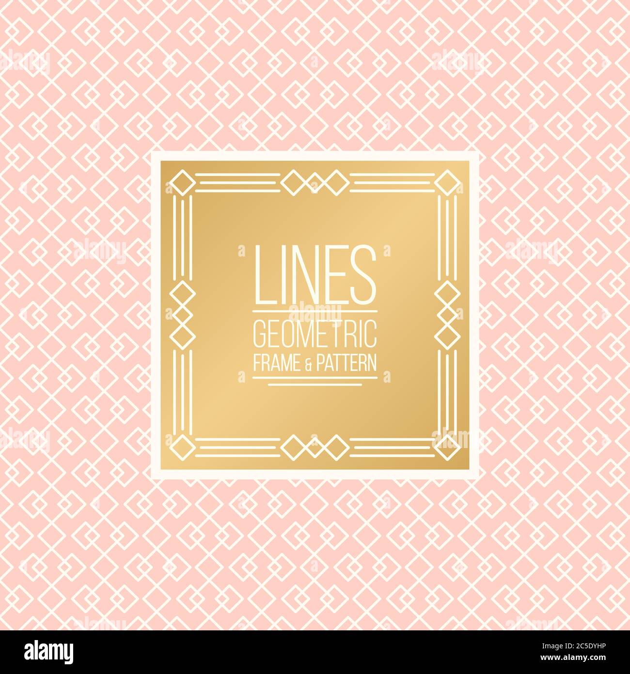 Geometric linear pattern and monoline frame. Pink and golden colors ...