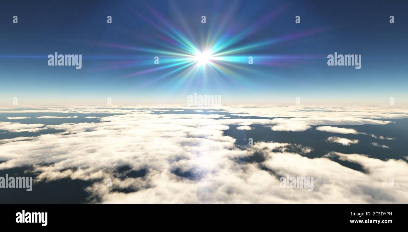 above clouds sun ray light, 3d rendering Stock Photo - Alamy