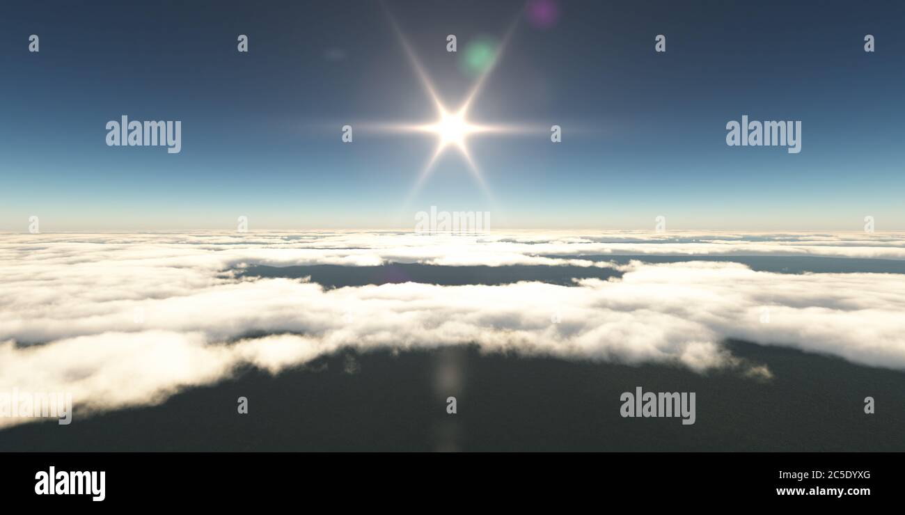 above clouds sun ray light, 3d rendering Stock Photo - Alamy