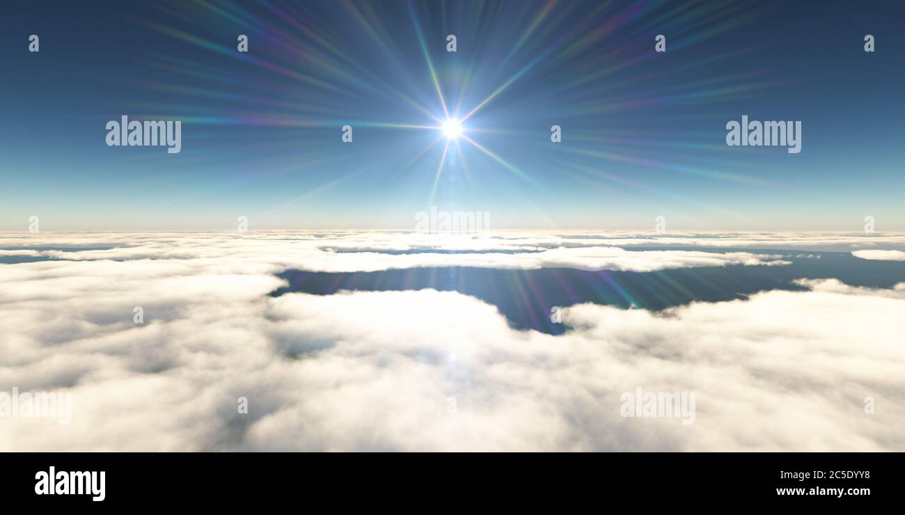 above clouds sun ray light, 3d rendering Stock Photo - Alamy