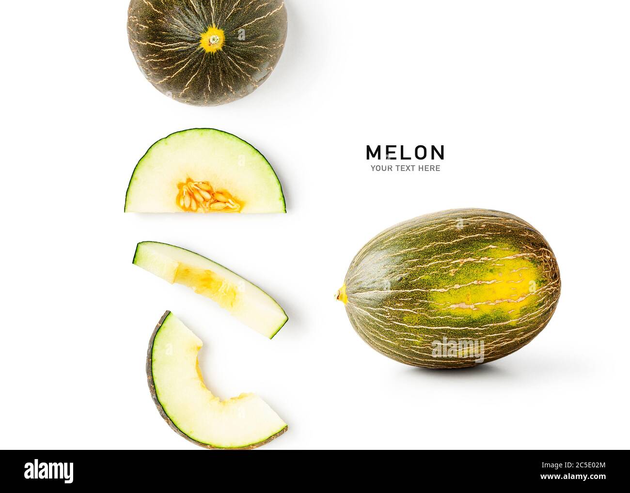 Fresh melon fruit creative layout isolated on white background. Healthy ...