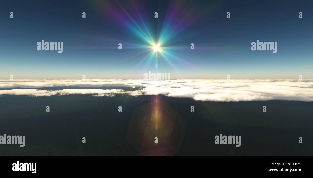 above clouds sun ray light, 3d rendering Stock Photo - Alamy