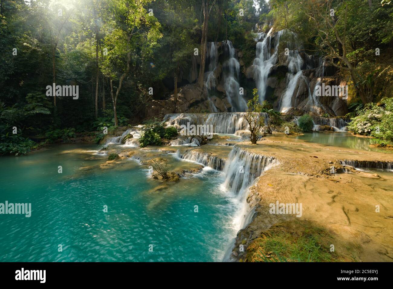 Kuang Xi or Tat Kuang Si Gorgeous three-tiered waterfall located south ...