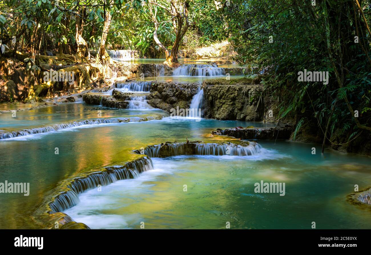 Kuang Xi or Tat Kuang Si Gorgeous three-tiered waterfall located south ...