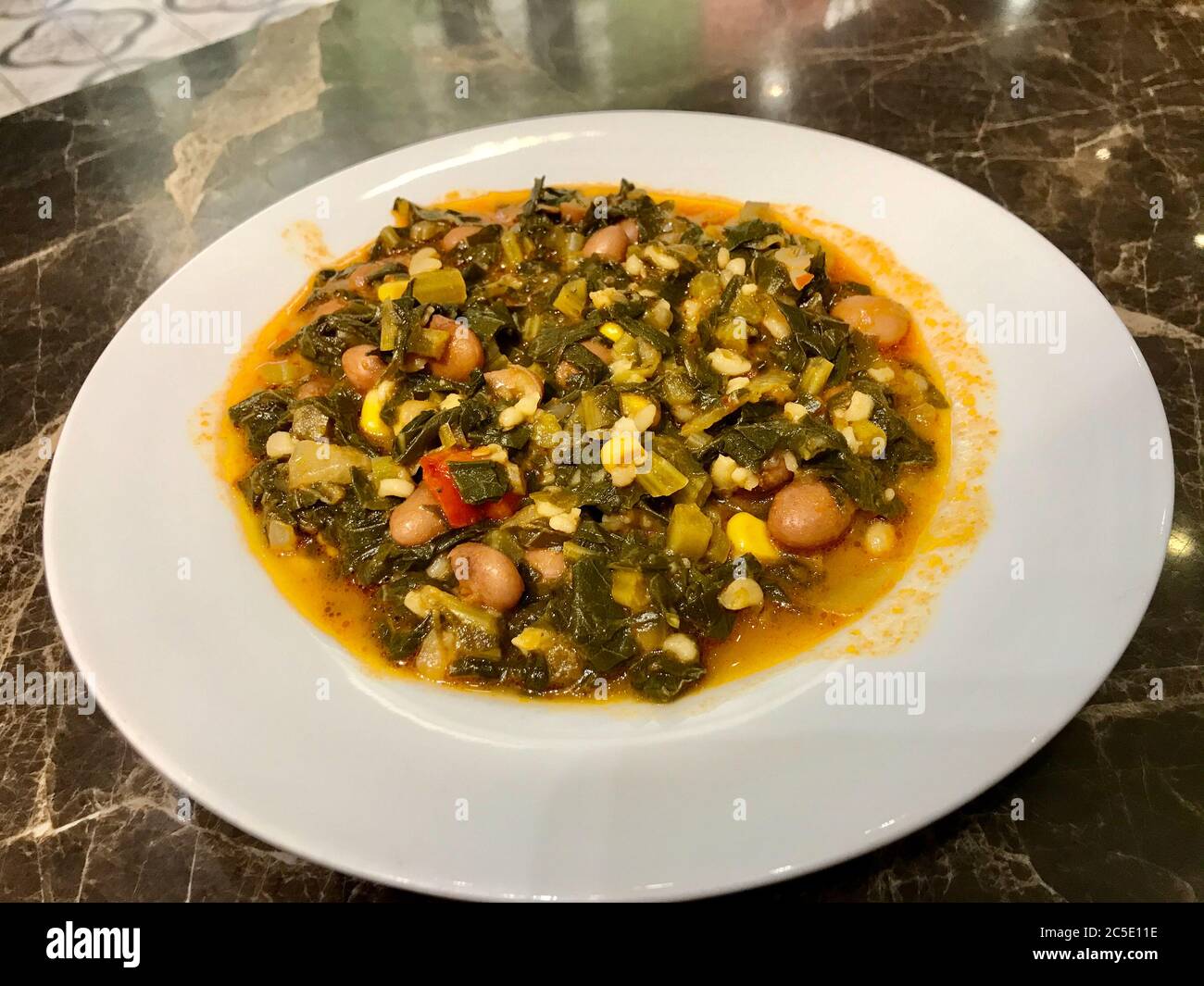 Turkish Style Black Cabbage Food with Kidney Beans in Local Restaurant ...