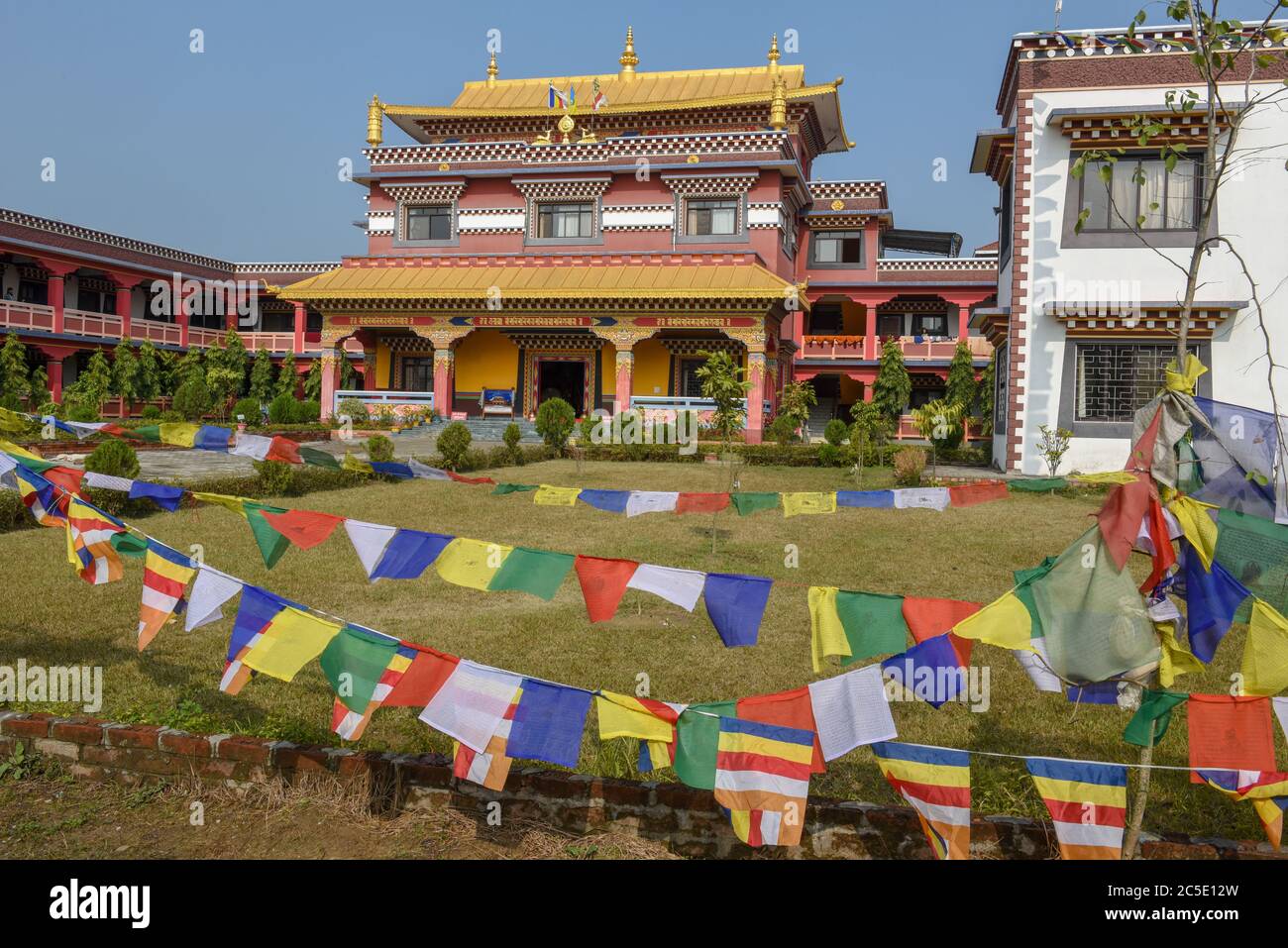Buddhist monastery at the monastic zone of Lumbini in Nepal Stock Photo ...