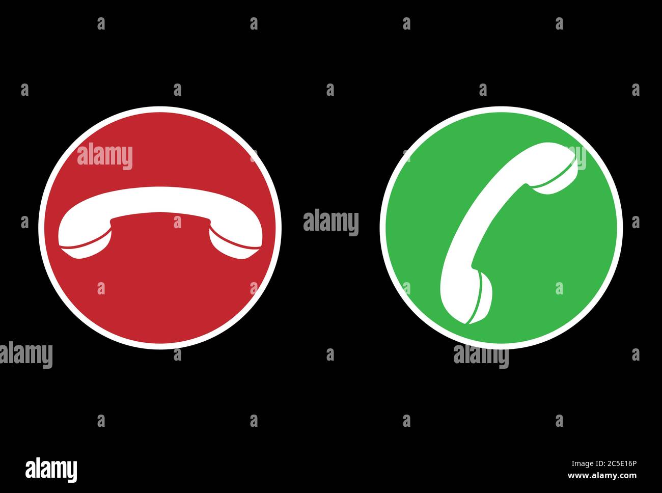 answer or reject call icons, red and green circular icons with handset ...