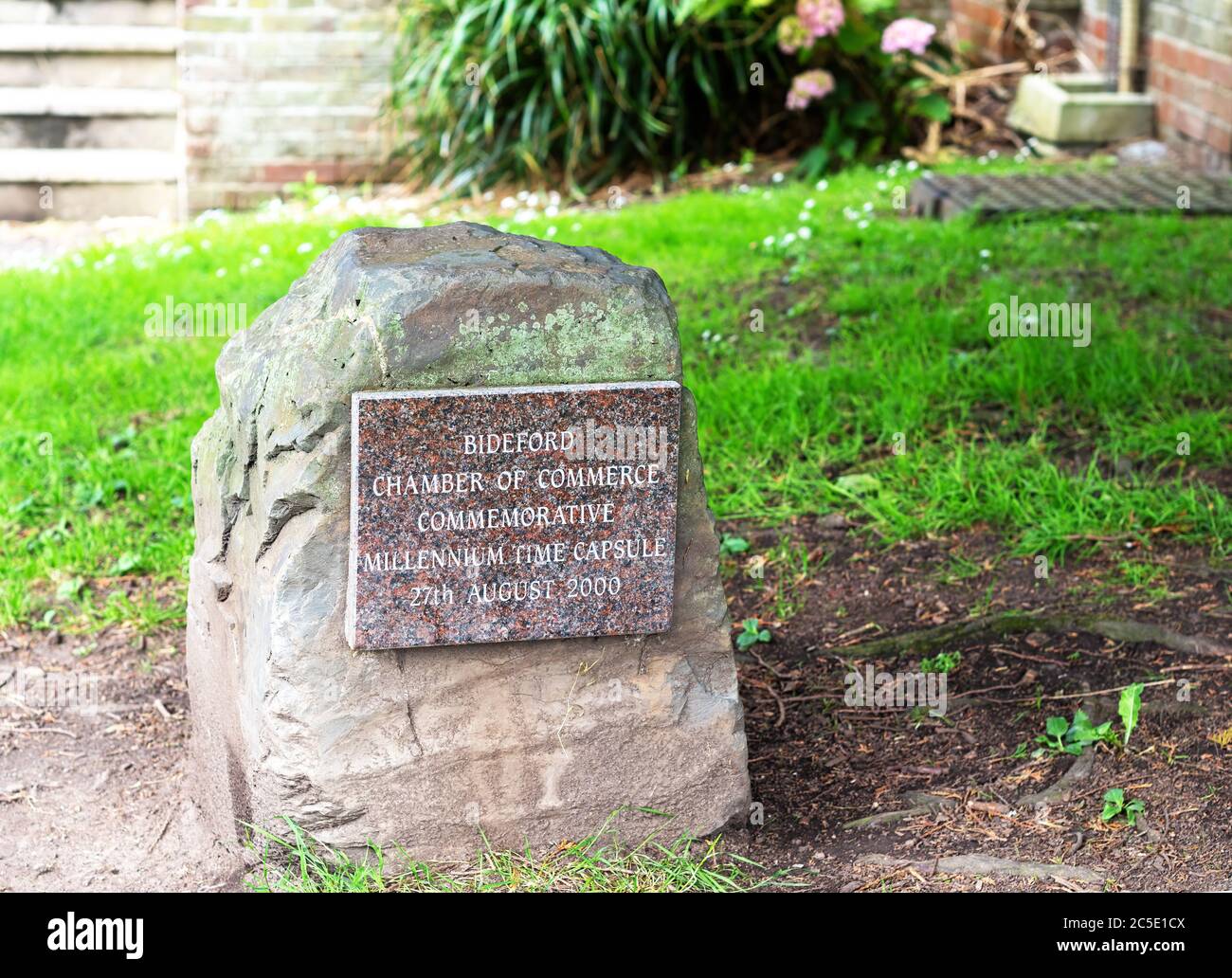 BIDEFORD, DEVON, UK - JULY 1 2020: Stone indicating position of ... BIDEFORD, DEVON, UK - JULY 1 2020: Stone indicating position of ...