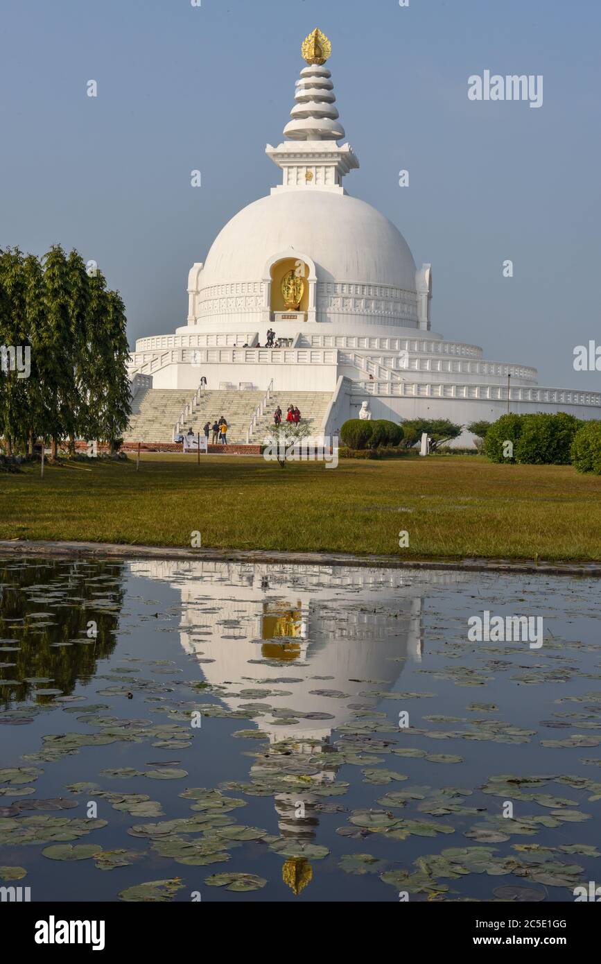 Lumbini, Nepal - 18 January 2020: World Peace Pagoda at the monastic ...