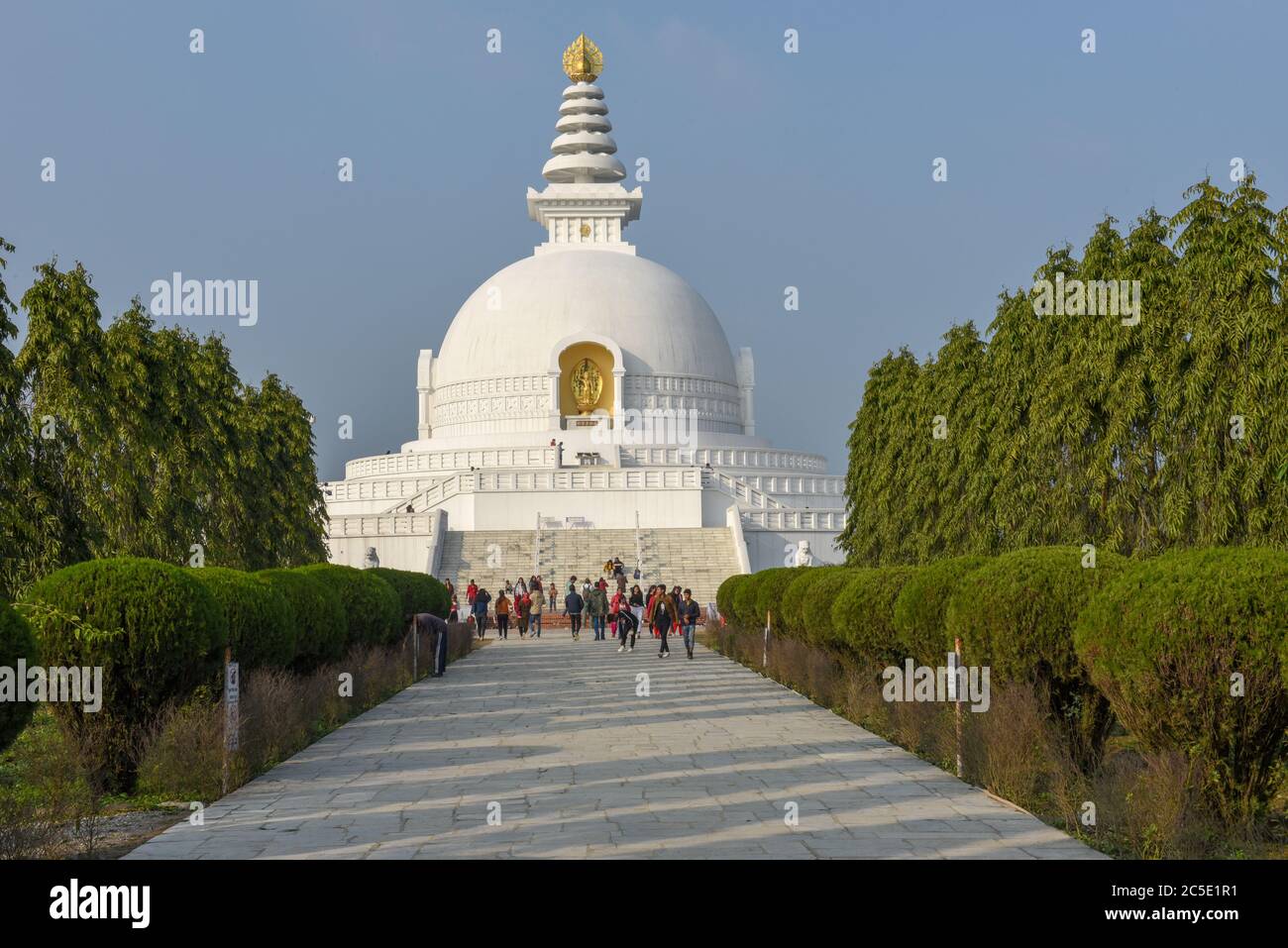 Lumbini, Nepal - 18 January 2020: World Peace Pagoda at the monastic ...