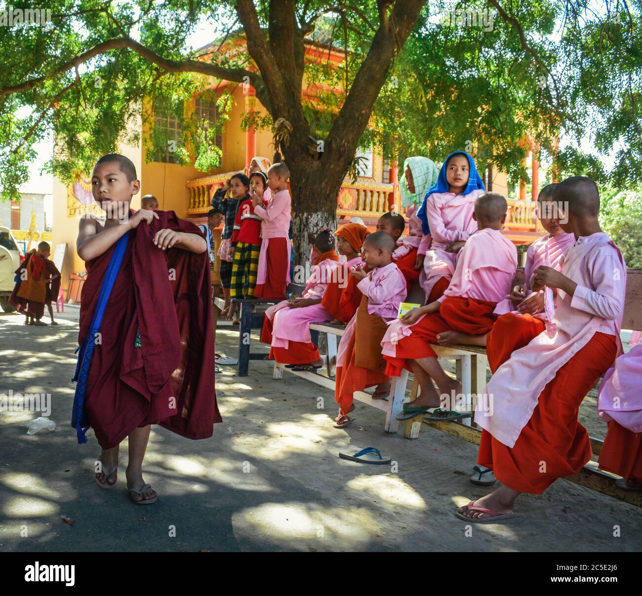 Amarapura, Mandalay, Myanmar - Young Buddhist monks at school in ...