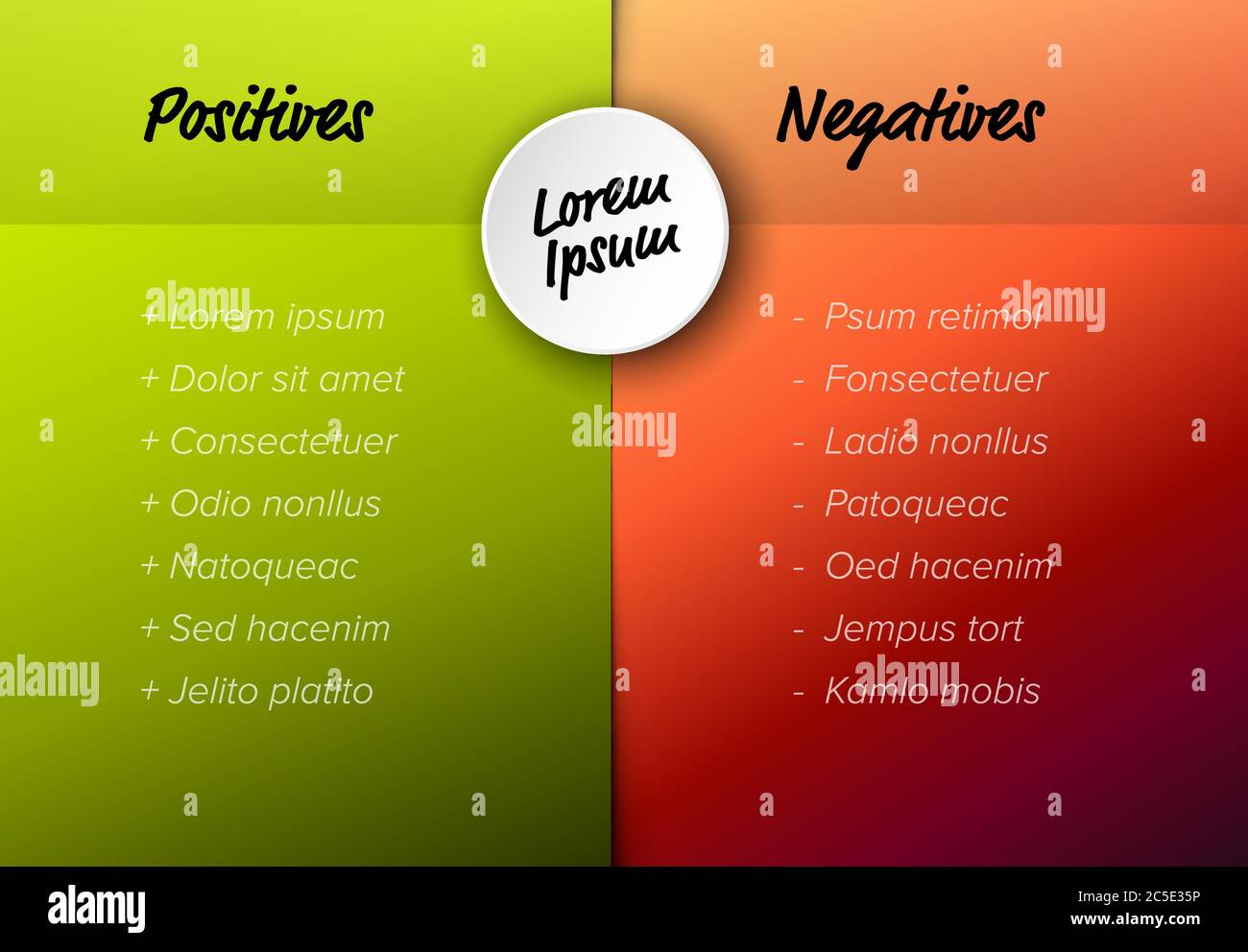 Vector template for positives and negatives with sample items - red and ...