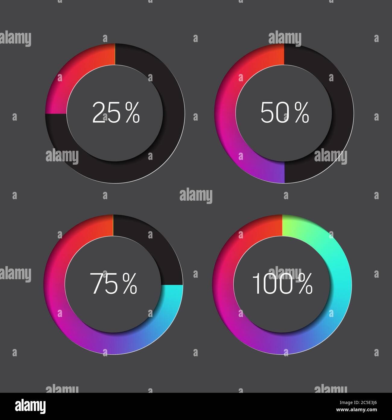 Circle Loading Progress Bars template - dark version with colorfull bar ...