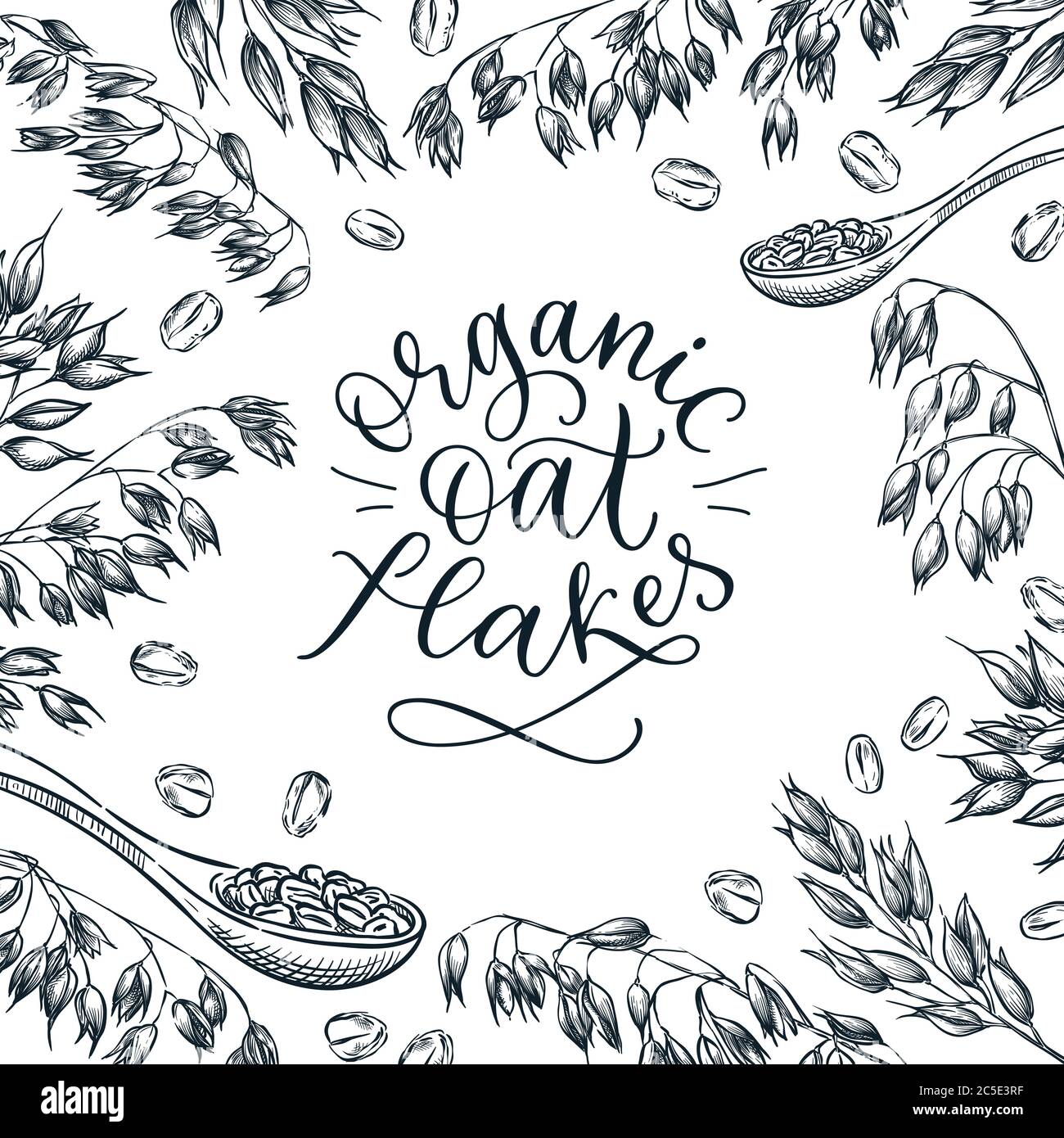 Organic oats flakes label, emblem or packaging vintage design template ...