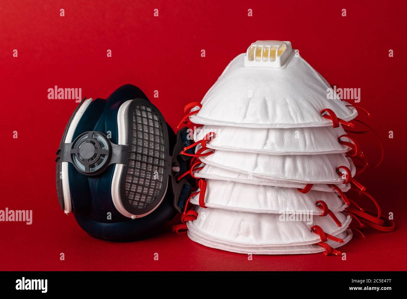 Respirator half mask with medical face mask. Health protection concept ...