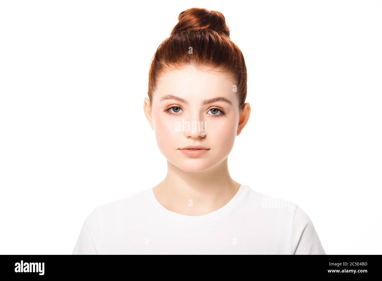 beautiful female teenager with clean skin, isolated on white Stock ...