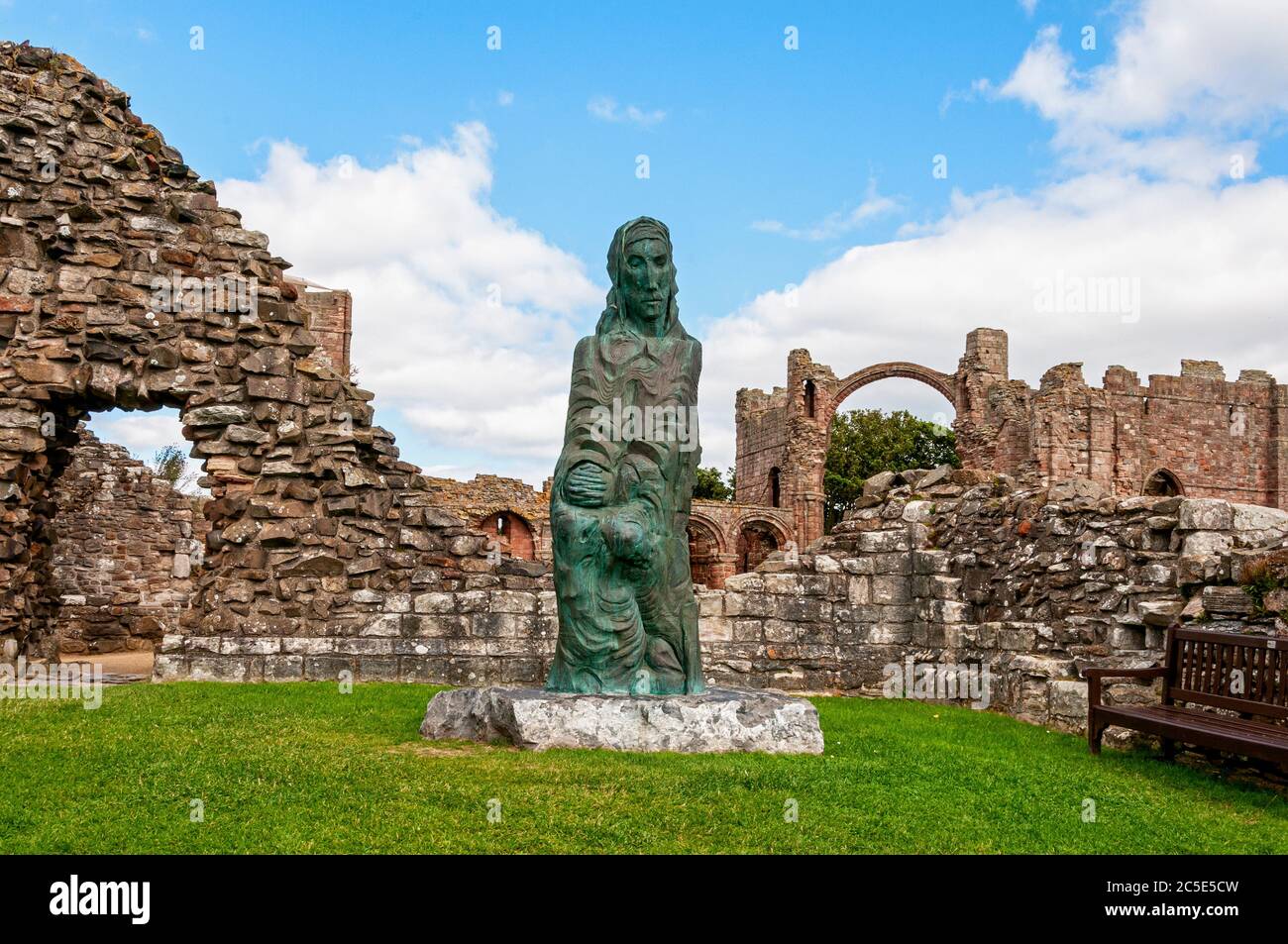 A bronze statue of St Cuthbert sculpted by Fenwick Lawson is situated ...