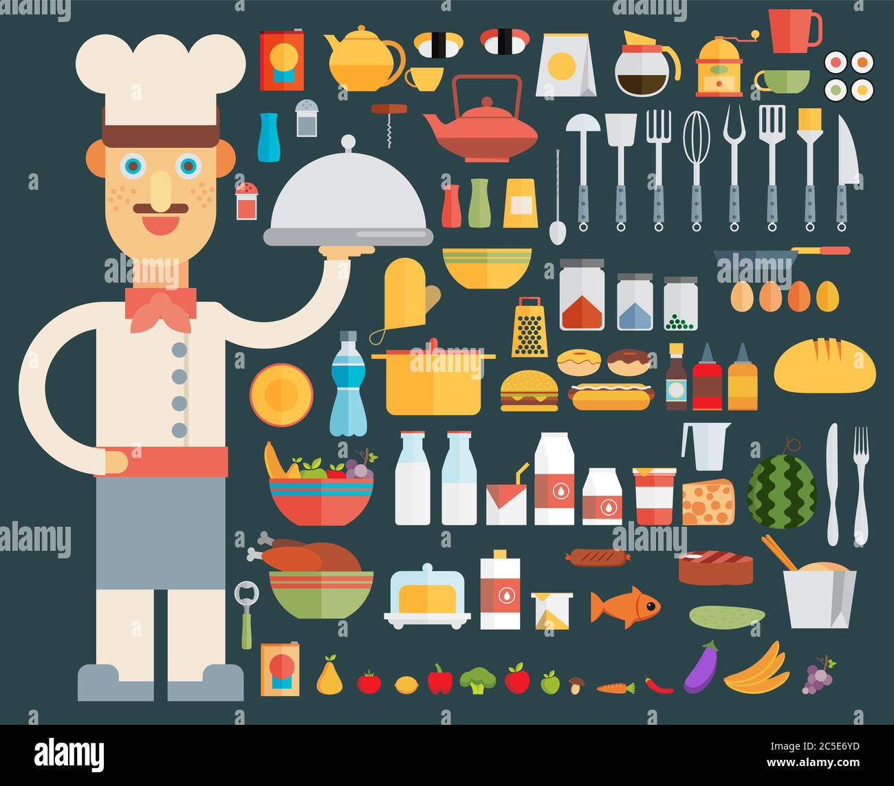 Chef Cooking Kitchen Tools set, Flat Vector illustration Stock Vector ...
