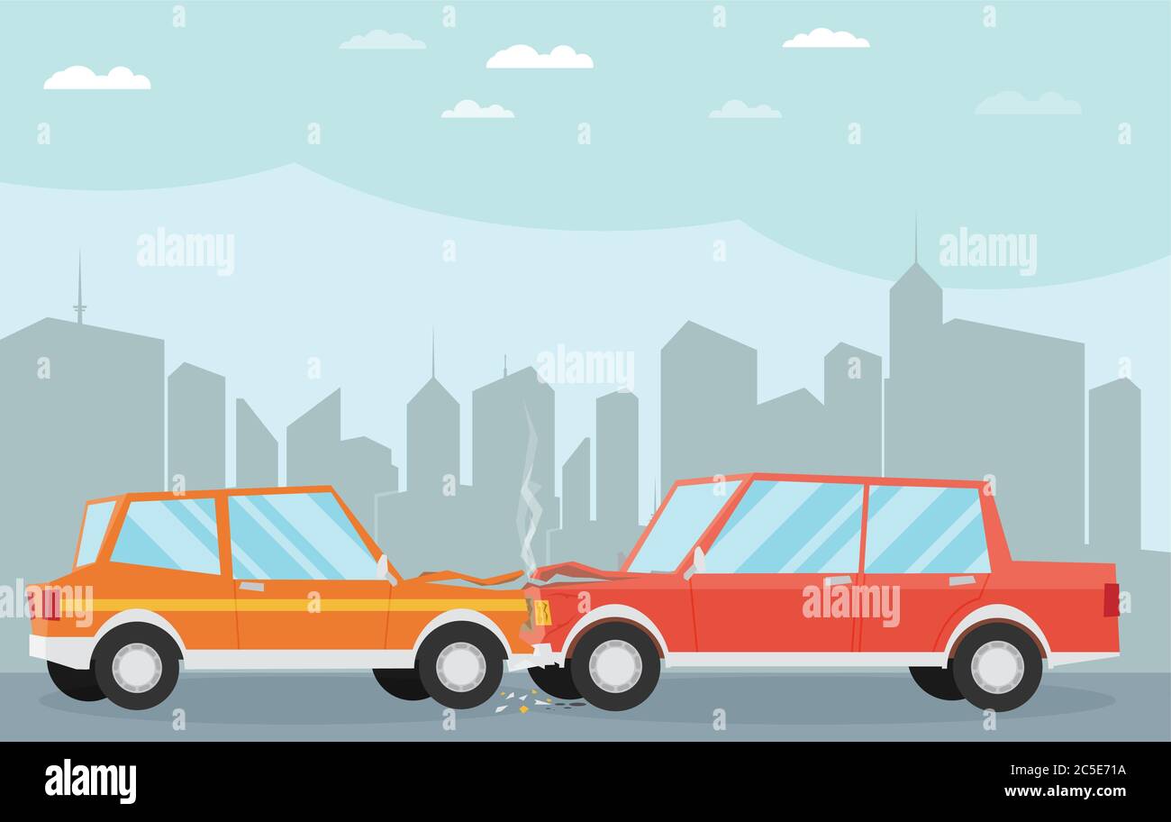 Car crash. Two cars hit head-on. Flat design Stock Vector Image & Art ...