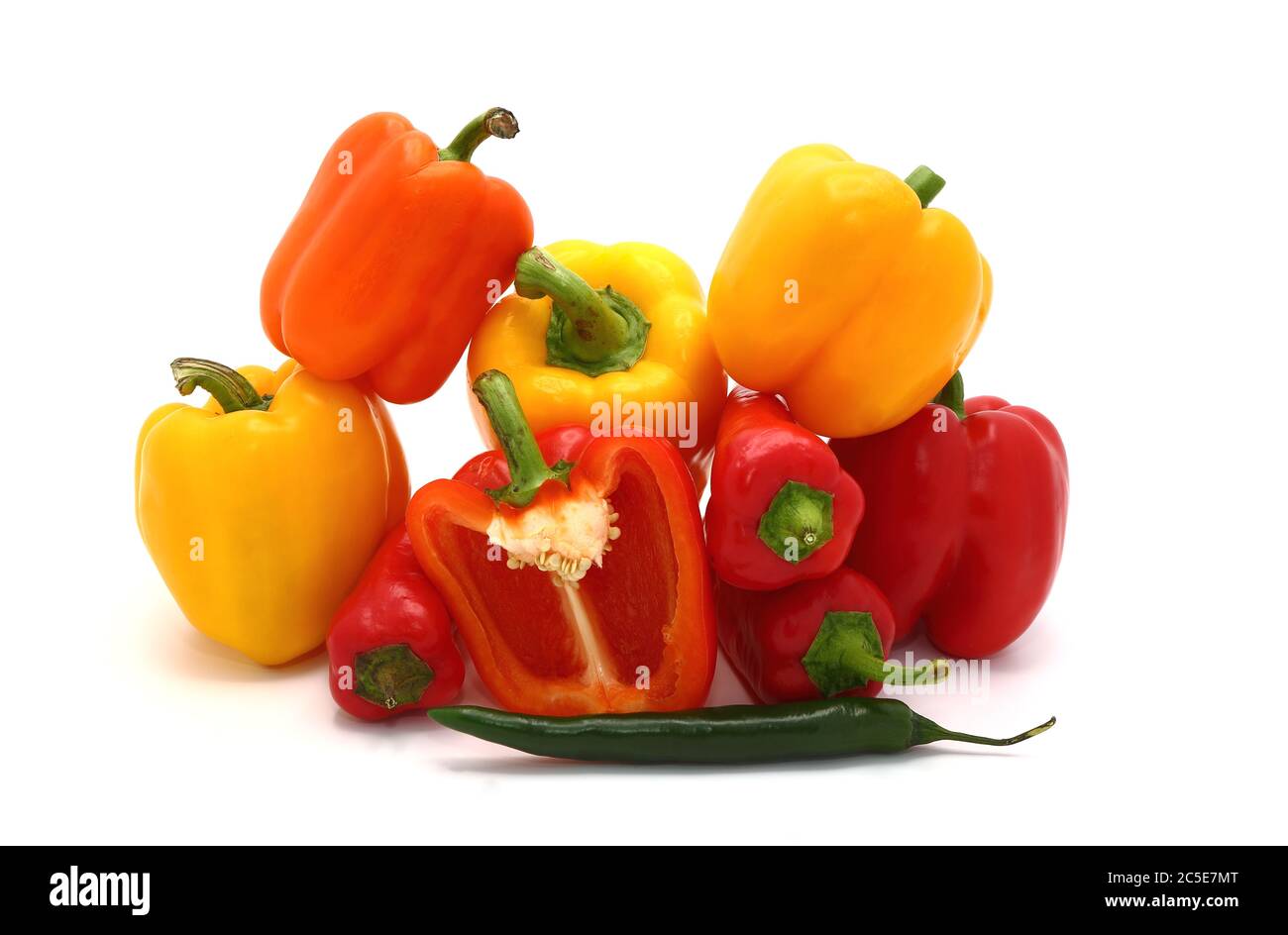 Composition of several sweet peppers and their halves of different ...