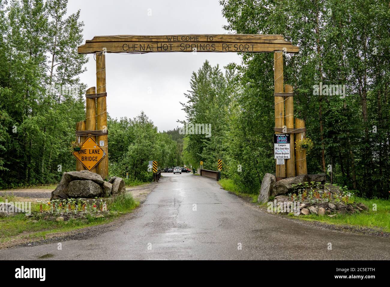 Entrance to Chena Hot Springs Resort in Fairbanks, Alaska Stock Photo ...