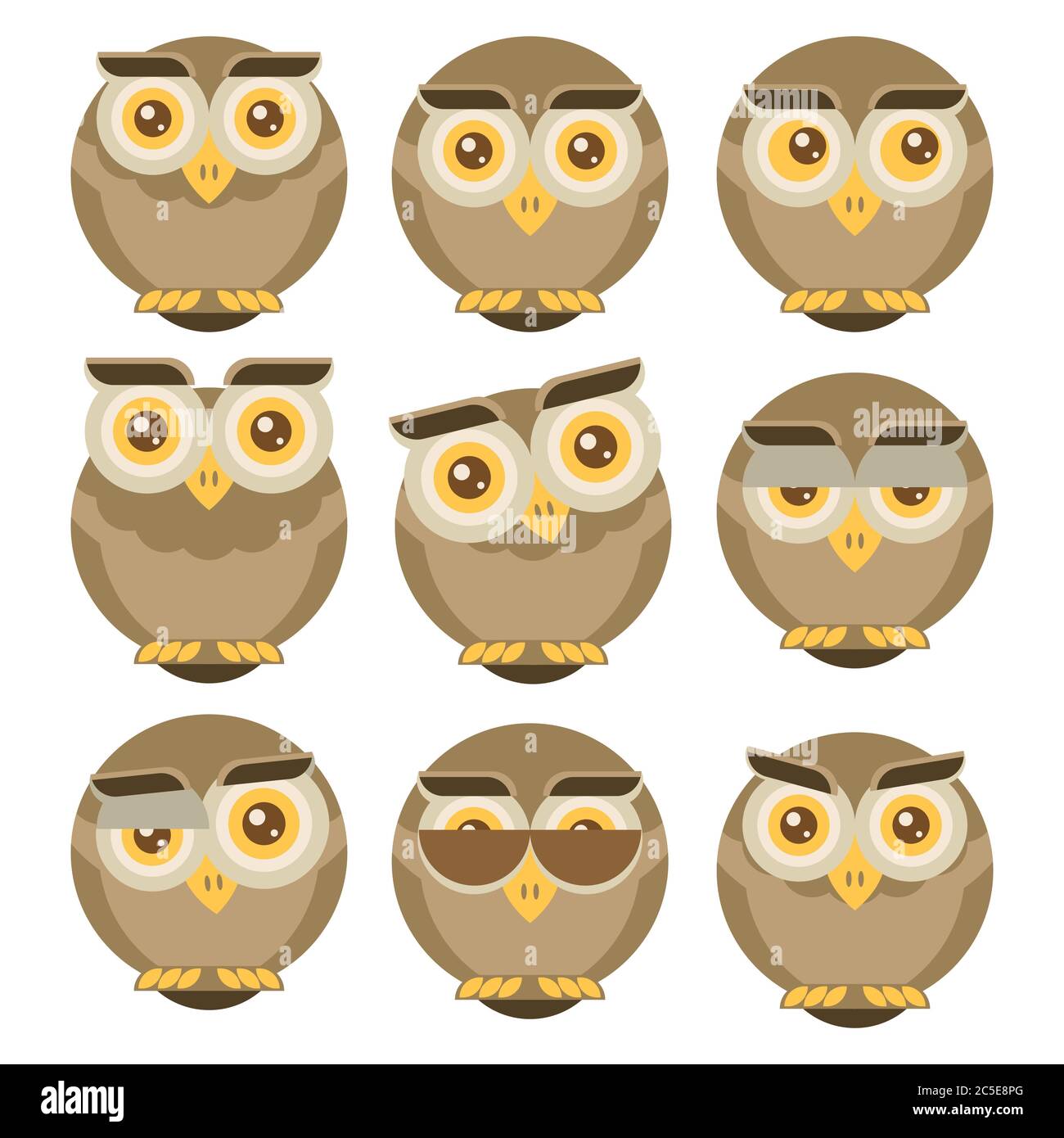 Set of owls isolated on white background. Flat icons. Vector ...