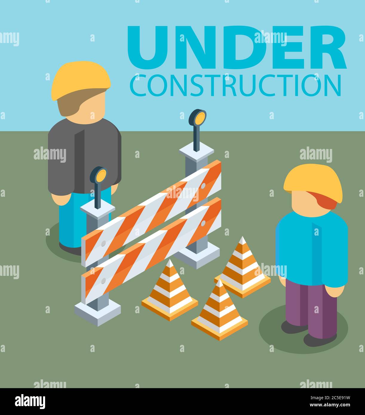 Under construction concept in flat isometric design style, vector ...
