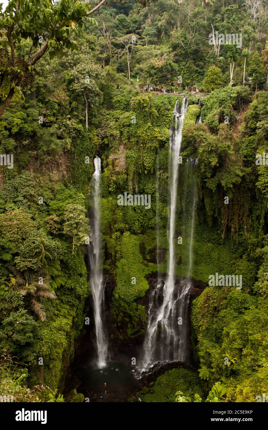 A vertical image of Sekumpul Waterfalls in Bali, Indonesia Stock Photo ...