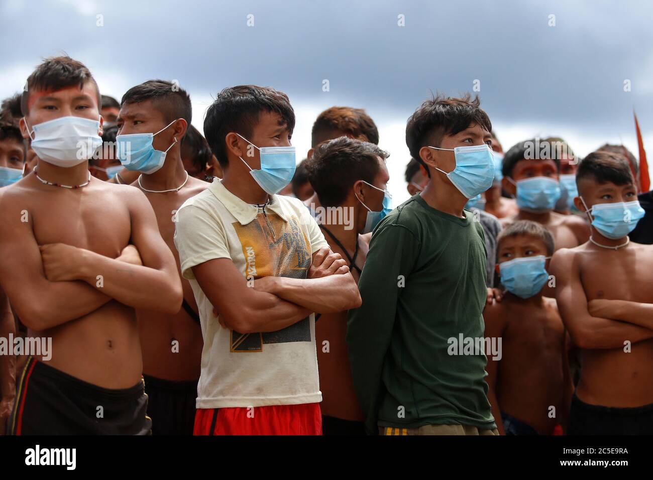 Roraima, Brazil. 1st July, 2020. Indigenous people wait for medical ...
