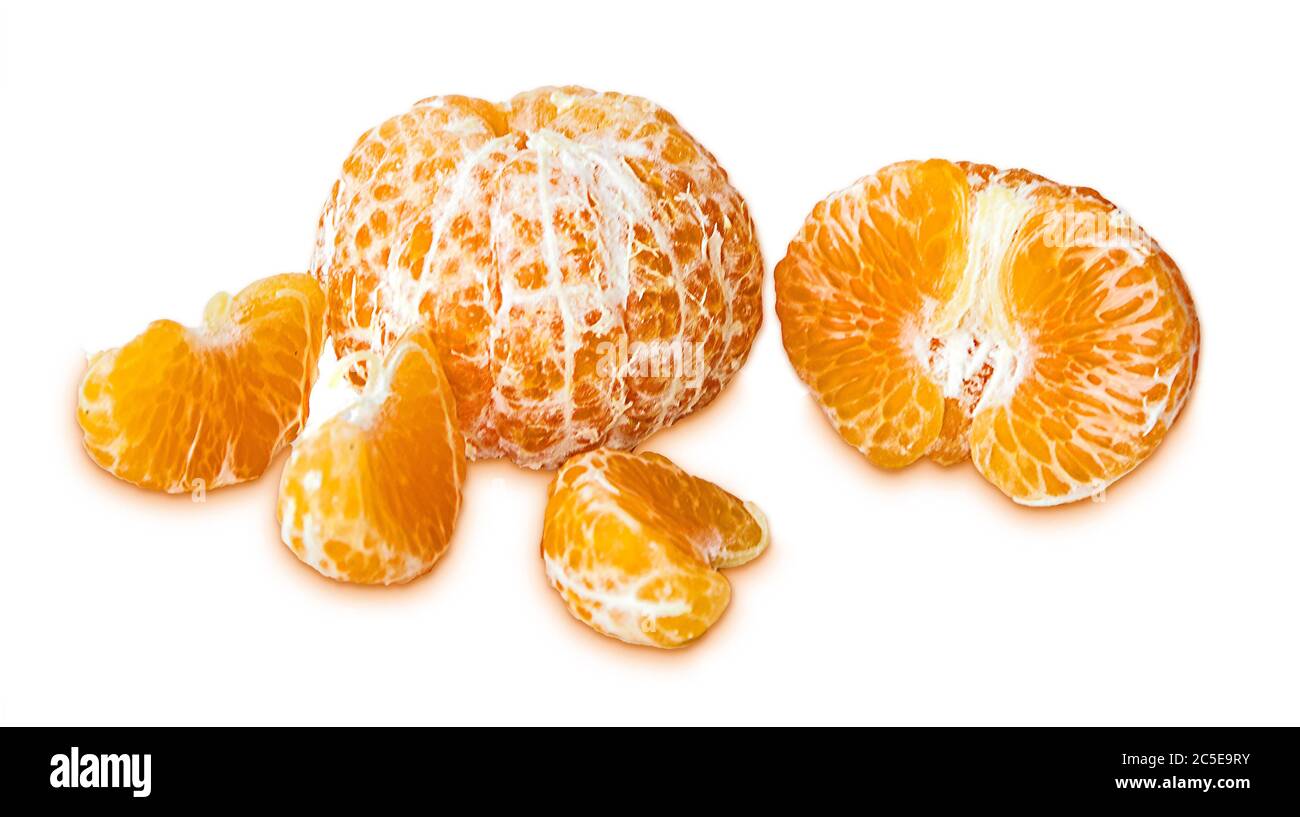 Tangerine segments isloated on white background Stock Photo - Alamy
